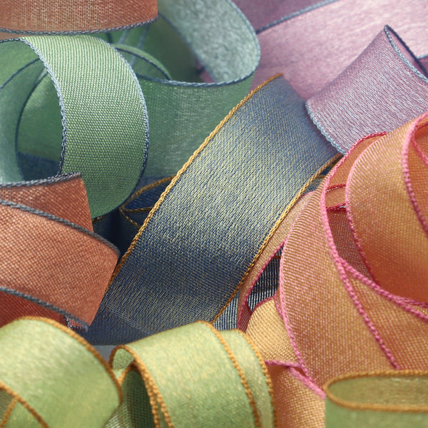 Chambray Organdy Ribbon #12 Navy Blue & Golden Brown - RiBBONs B2B